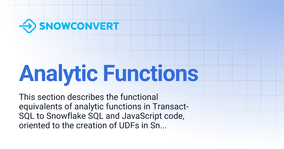 Analytic Functions | SnowConvert