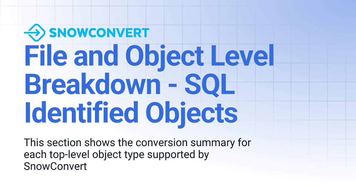File and Object Level Breakdown - SQL Identified Objects | SnowConvert