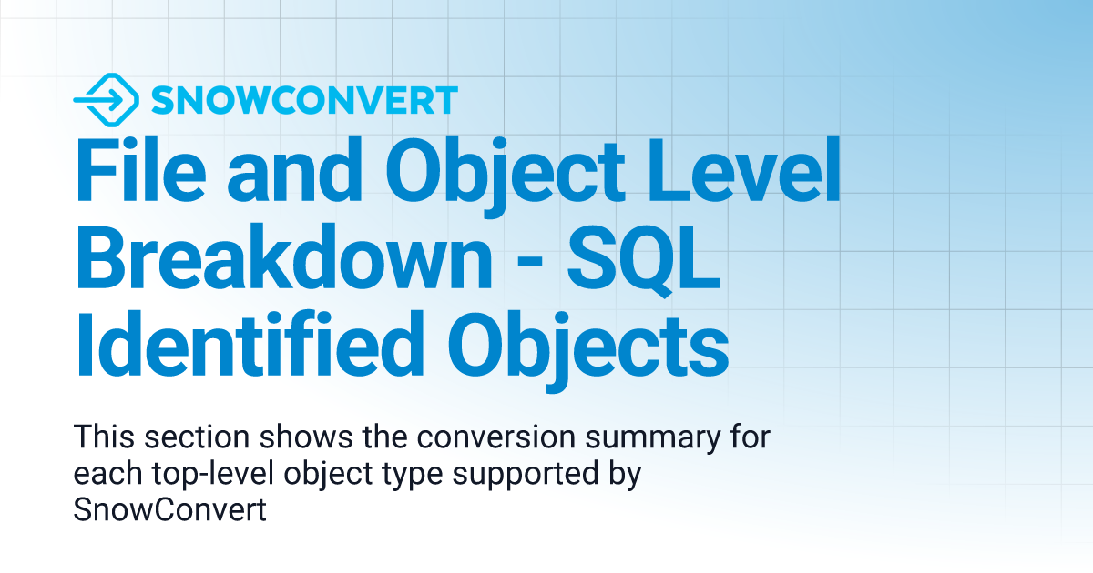 File and Object Level Breakdown - SQL Identified Objects | SnowConvert (deprecated)