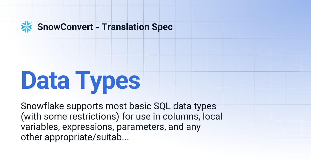 Data Types | SnowConvert - Translation Spec